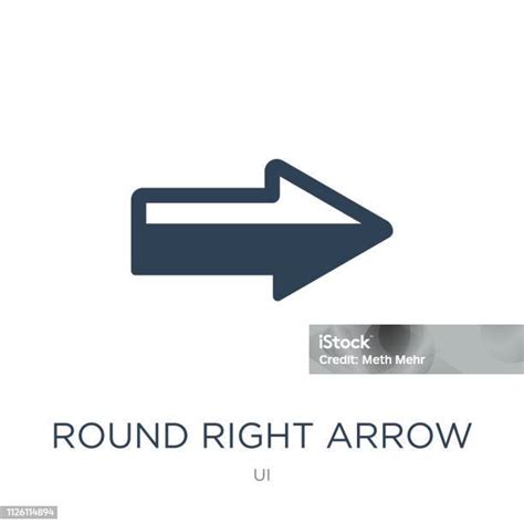흰색 바탕에 둥근 오른쪽 화살표 아이콘 벡터 라운드 오른쪽 화살표 유행 가득 아이콘 오른쪽 화살표 벡터 일러스트 레이 션 라운드 Ui 컬렉션에서 등에 대한 스톡 벡터 아트