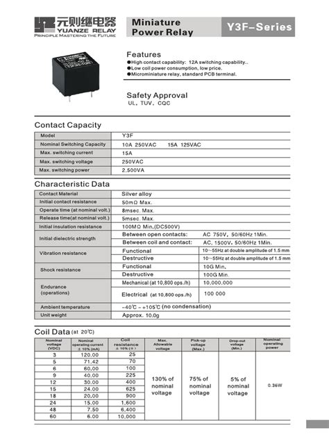 Y3F SS 112D DataSheet | PDF | Relay | Insulator (Electricity)