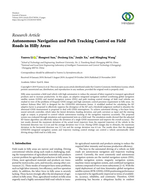 PDF Autonomous Navigation And Path Tracking Control On Field Roads In Hilly Areas