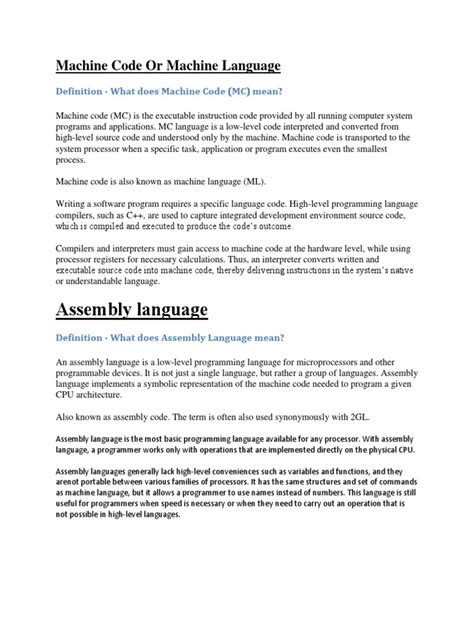 assembly language machine code or machine language pdf programming language assembly language