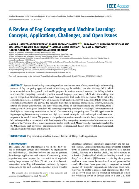 Pdf A Review Of Fog Computing And Machine Learning Concepts Applications Challenges And