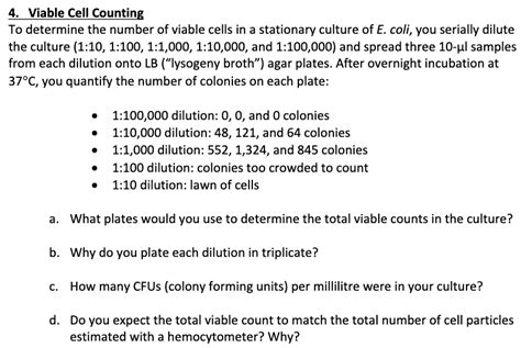 Solved Viable Cell Counting Determine The Number Of Viable