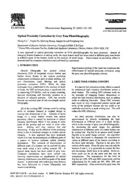 Pdf Optical Proximity Correction By Grey Tone Photolithography