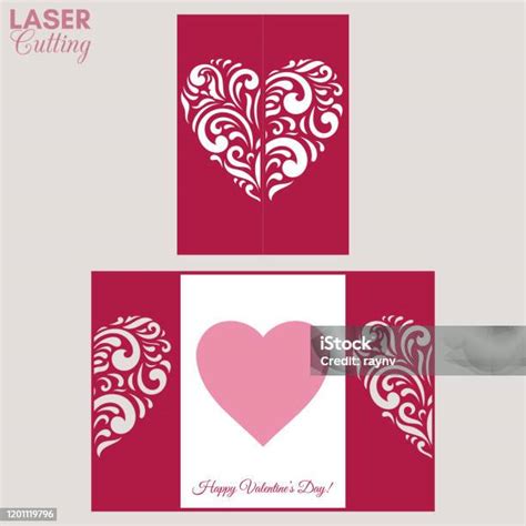 브로셔 결혼식 초대장 또는 발렌타인 데이 인사말 카드에 대한 패턴 하트 게이트 폴드 카드의 레이저 컷 템플릿 게이트에 대한 스톡 벡터 아트 및 기타 이미지 Istock