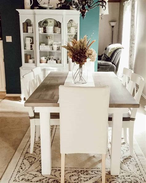 Two Toned Dining Table With Dried Flower Centerpiece Soul And Lane
