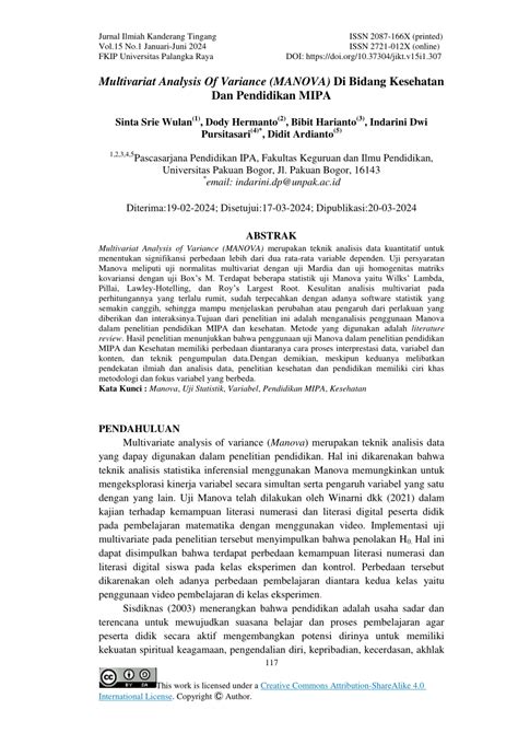 Pdf Multivariat Analysis Of Variance Manova Di Bidang Kesehatan Dan Pendidikan Mipa