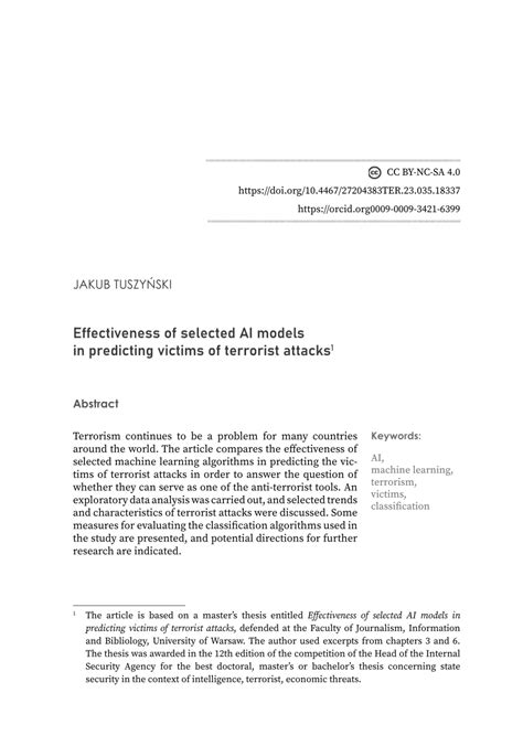 Pdf Effectiveness Of Selected Ai Models In Predicting Victims Of