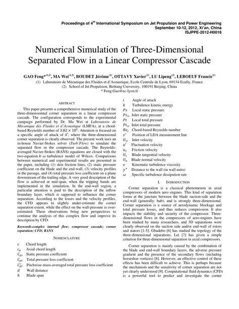 pdf numerical simulation of three dimensional separated flow in a
