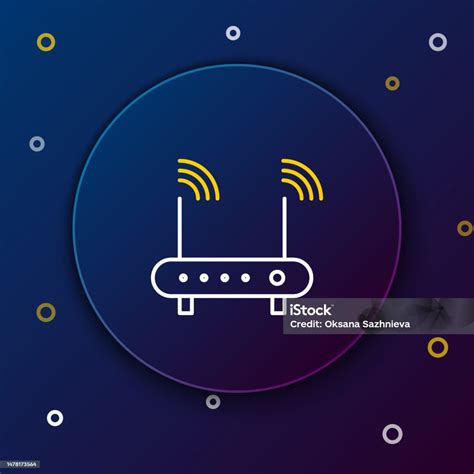 파란색 배경에 격리 된 라인 라우터 및 Wifi 신호 기호 아이콘 무선 이더넷 모뎀 라우터 컴퓨터 기술 인터넷 다채로운 개요