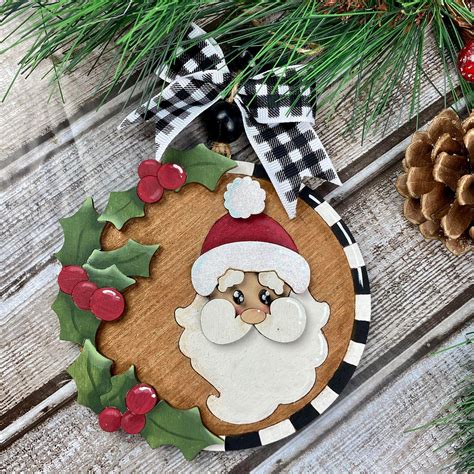 Holly And Checks Santa Christmas Ornament T Tag Glowforge Shop