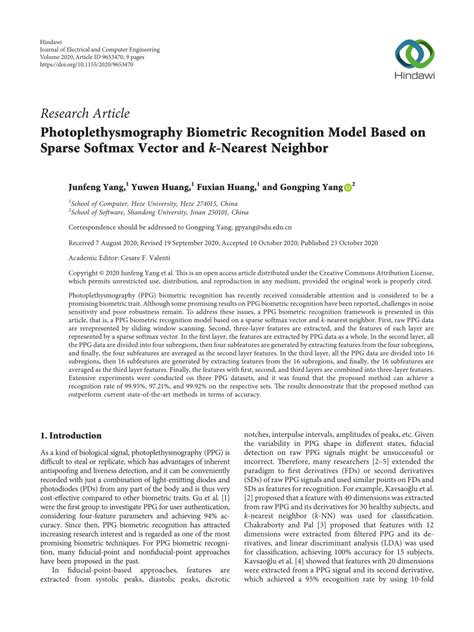 Pdf Photoplethysmography Biometric Recognition Model Based On Sparse