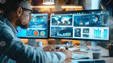 Analyst Uses A Computer And Dashboard For Data Business Analysis And Data Management System