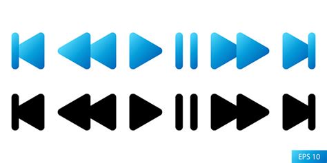 미디어 또는 음악 플레이어 아이콘은 흰색 배경에 격리 된 웹 사이트 디자인 앱 Ui를위한 평면 스타일 디자인으로 설정됩니다 재생 일시 중지 이전 다음 빠른 감기 버튼 Eps