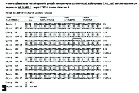 Bmpr1a Dna Sequence Blast Sequence Alignment Showing A5659t Variant