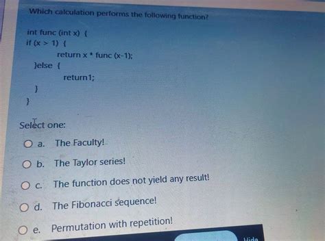 Solved Which Calculation Performs The Following Functionint