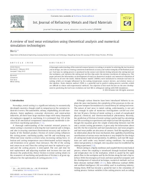 Pdf A Review Of Tool Wear Estimation Using Theoretical Analysis And