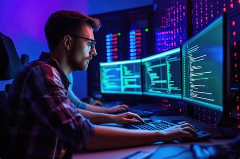 Smart Male Programmer In Data Center Programming Sophisticated Code Premium Ai Generated Image