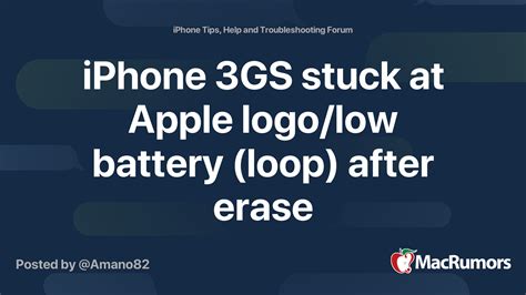 iphone 3gs stuck at apple logo low battery loop after erase