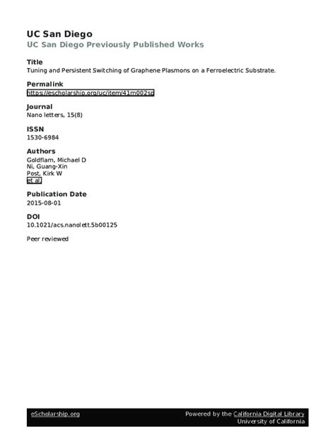 Pdf Tuning And Persistent Switching Of Graphene Plasmons On A Ferroelectric Substrate