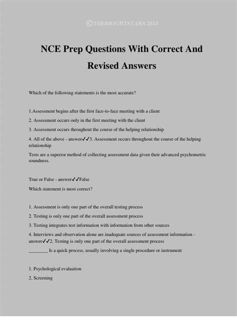 Nce Prep Questions With Correct And Revised Answers Nce Stuvia Us