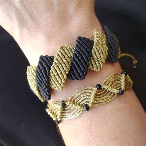 Zig Zag Black And Gold Macrame Bracelet Luxurius Macrame Jewelry Adjustable Elegant Bracelet
