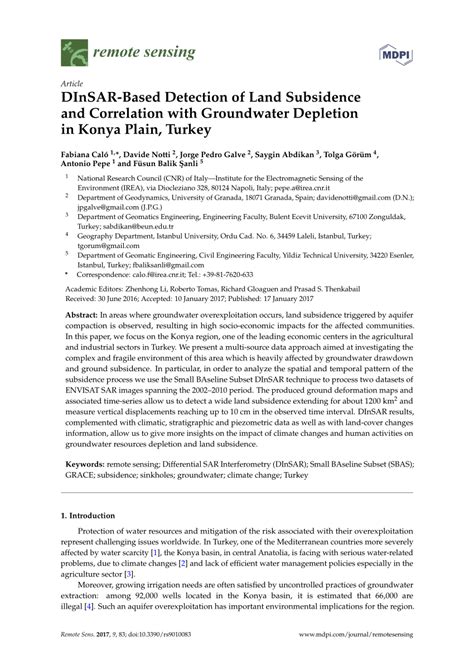 Pdf Dinsar Based Detection Of Land Subsidence And Correlation With Groundwater Depletion In