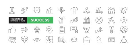 Set Of 36 Success Line Icons Set Success Outline Icons With Editable
