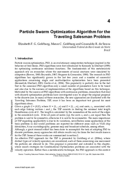 Pdf 4 Particle Swarm Optimization Algorithm For The Traveling Salesman Problem