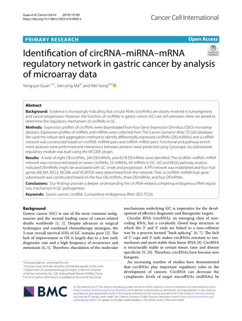 Pdf Identification Of Circrnamirnamrna Regulatory Network In Gastric Cancer By Analysis Of