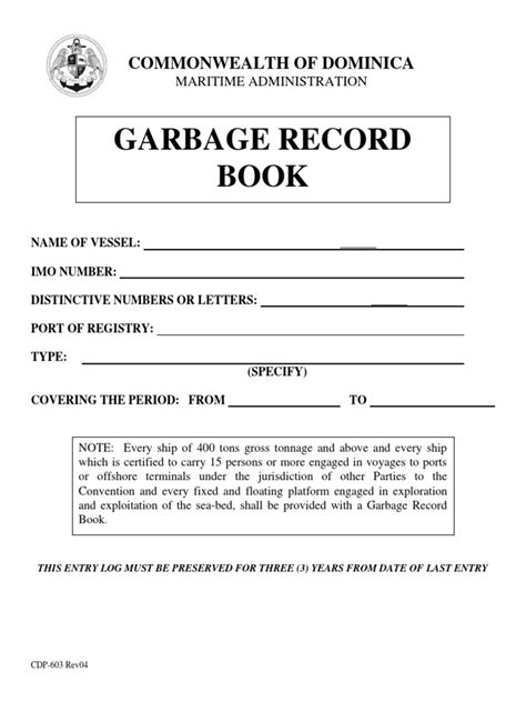 Garbage Record Bookcomplete Pdf Ships Shipping