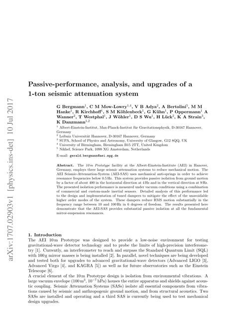 Pdf Passive Performance Analysis And Upgrades Of A 1 Ton Seismic Attenuation System