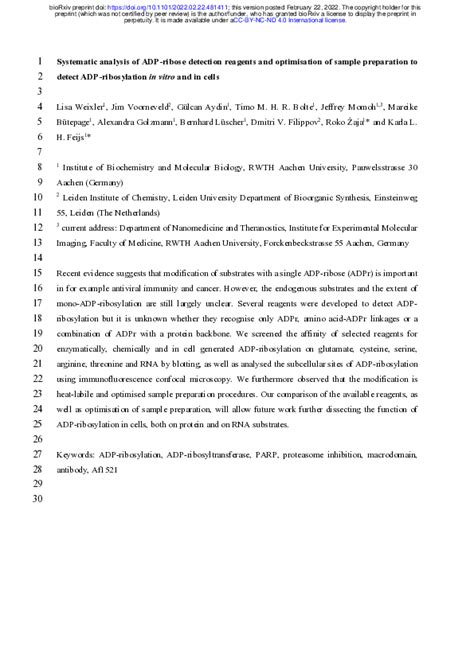 Pdf Systematic Analysis Of Adp Ribose Detection Reagents And