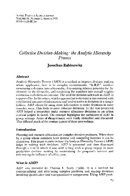 pdf collective decision making the analytic hierarchy process