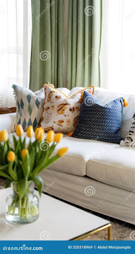 Classy Living Room With White Sofa Pops Of Color And Natural Light