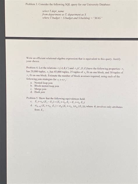Solved Problem 3 Consider The Following Sql Query For Our