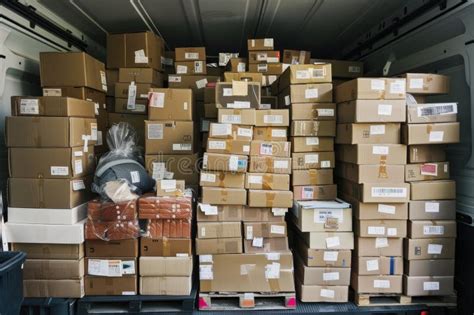 Online Orders Loading Delivery Truck With Cardboard Boxes For E