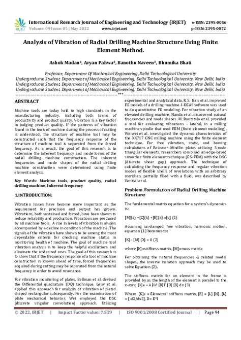 pdf analysis of vibration of radial drilling machine structure using