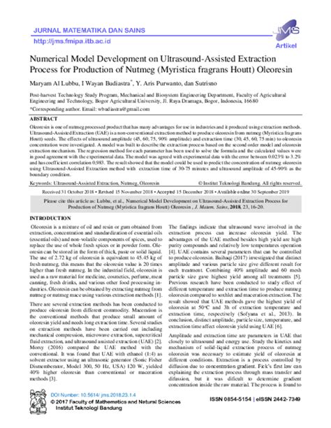 Pdf Numerical Model Development On Ultrasound Assisted Extraction