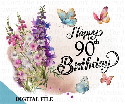 Happy 90th Birthday Clipart Ninetieth Birthday Sublimation File 90