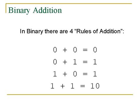 Arithmetic In Binary Addition A Rule Of Addition