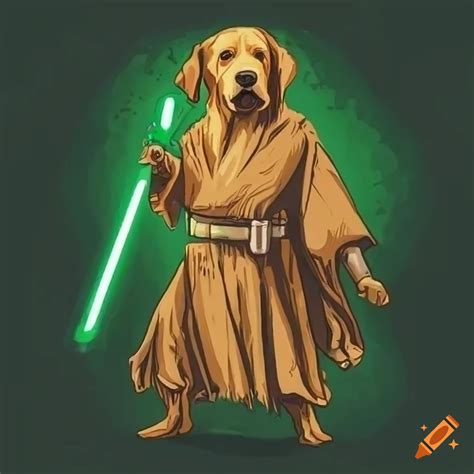 Illustration Of Golden Retriever With Lightsaber In Jedi Robes On Craiyon