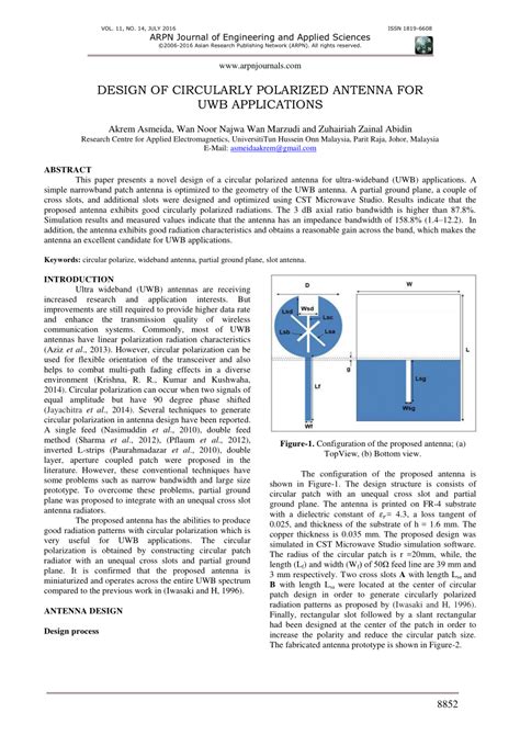 Pdf Design Of Circularly Polarized Antenna For Uwb Applications