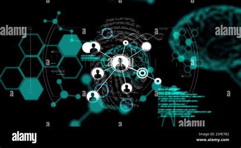 Animation Of Network Of Connections With Icons Over Data Processing And