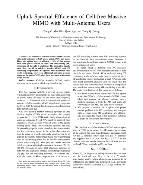 Pdf Uplink Spectral Efficiency Of Cell Free Massive Mimo With Multi Antenna Users