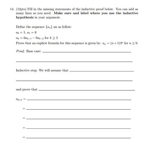 SOLVED Pts Fill In The Missing Statements Of The Inductive Proof Below You Can Add As Many