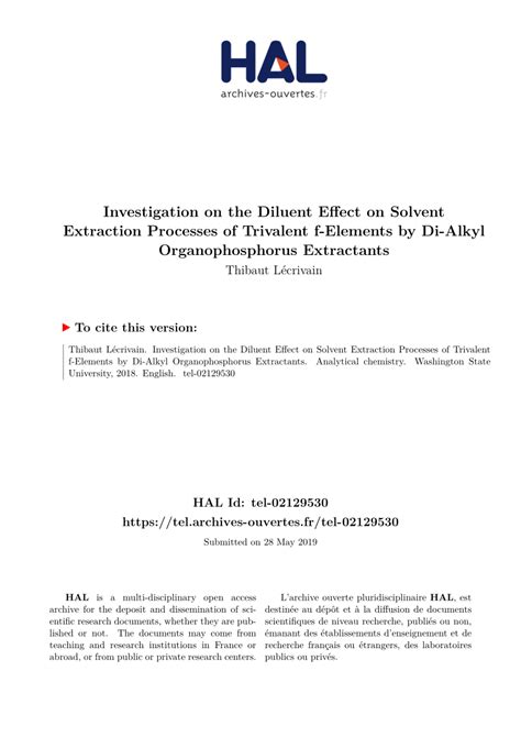 Pdf Investigation On The Diluent Effect On Solvent Extraction