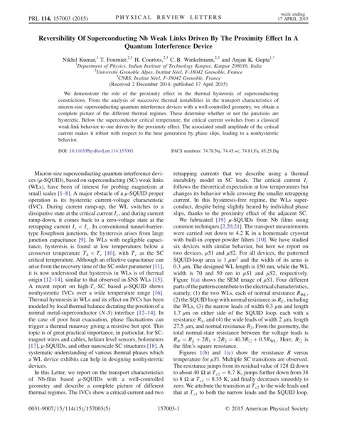 Pdf Reversibility Of Superconducting Nb Weak Links Driven By The
