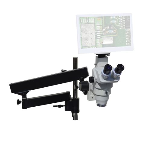 Etr100lac Hd Trinocular Digital Microscope With Led Ring Light And Articulating Arm Stand With