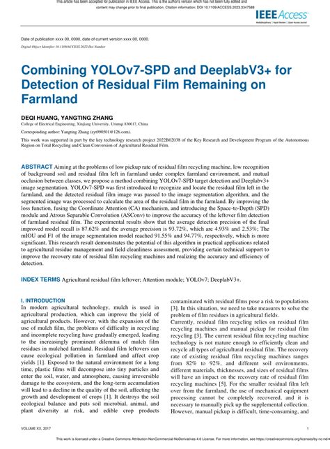 Pdf Combining Yolov7 Spd And Deeplabv3 For Detection Of Residual Film Remaining On Farmland