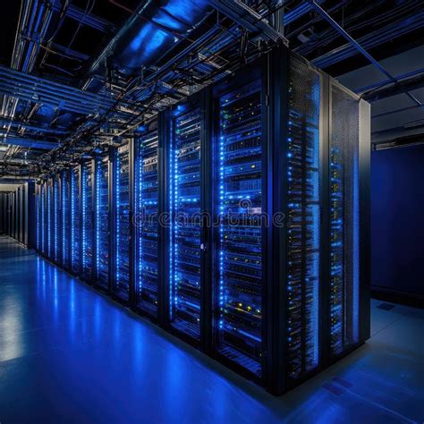 Tech Haven Server Room Filled With Rows Of Sleek Servers Illuminated Blinking Lights Cooled